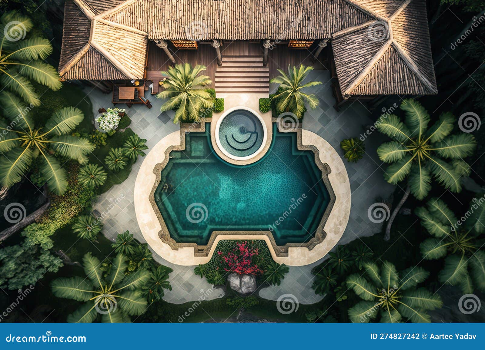 Pool on Bali Private Villa, Top View from Above. Generative Ai Stock ...