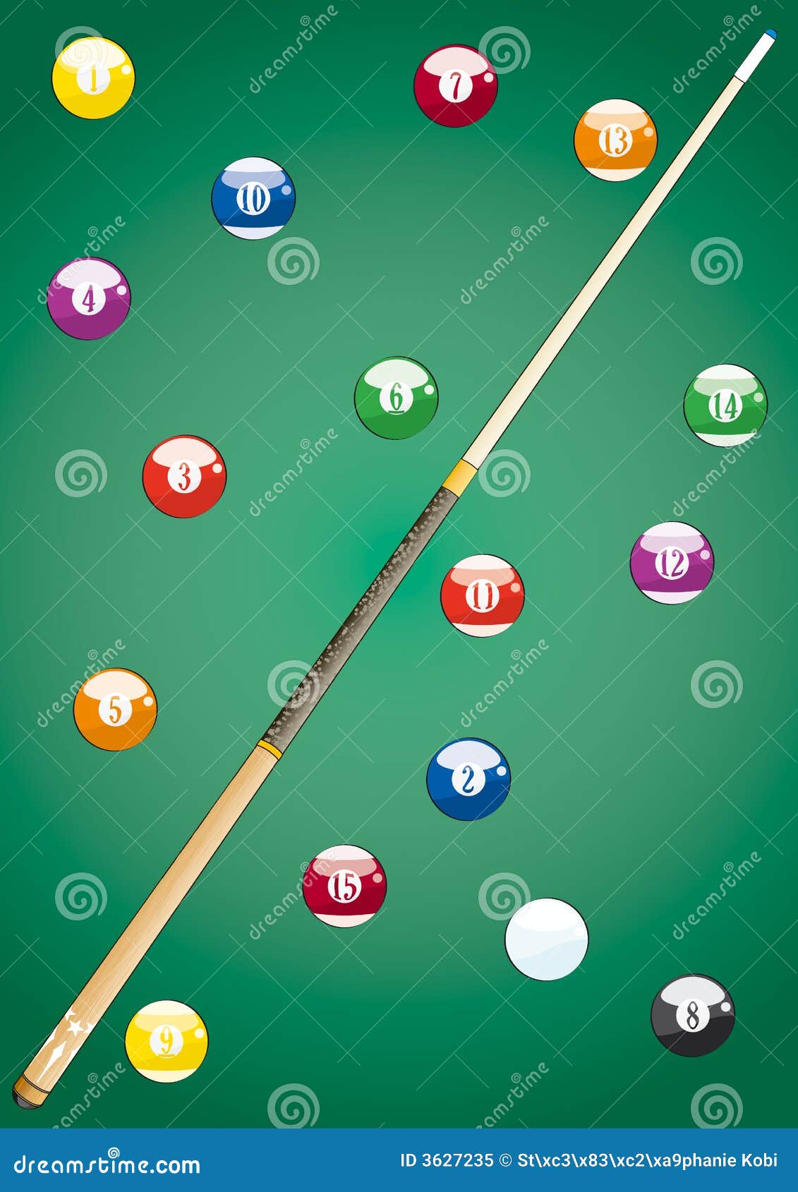 Pool balls and Cue stock vector. Illustration of hobby - 3627235