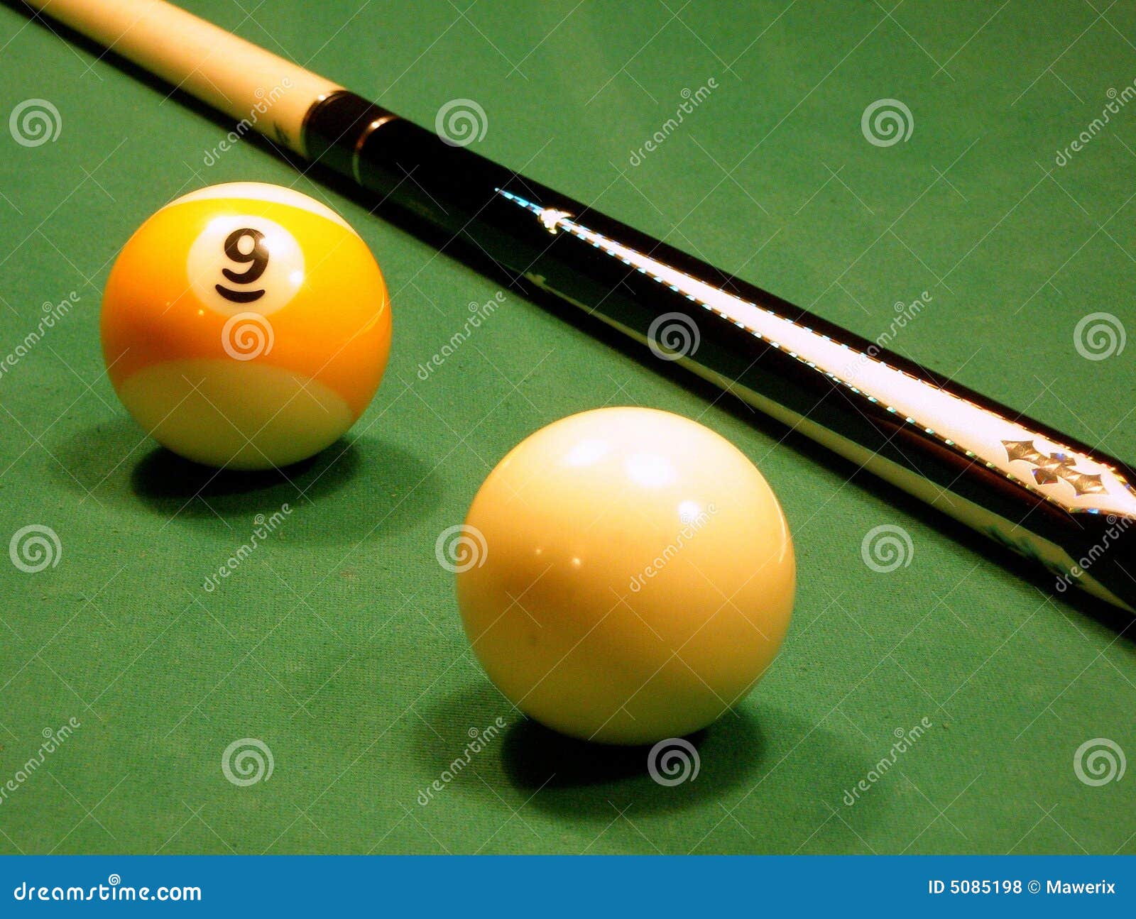 Pool balls and cue stock photo. Image of green, side, yellow - 5085198