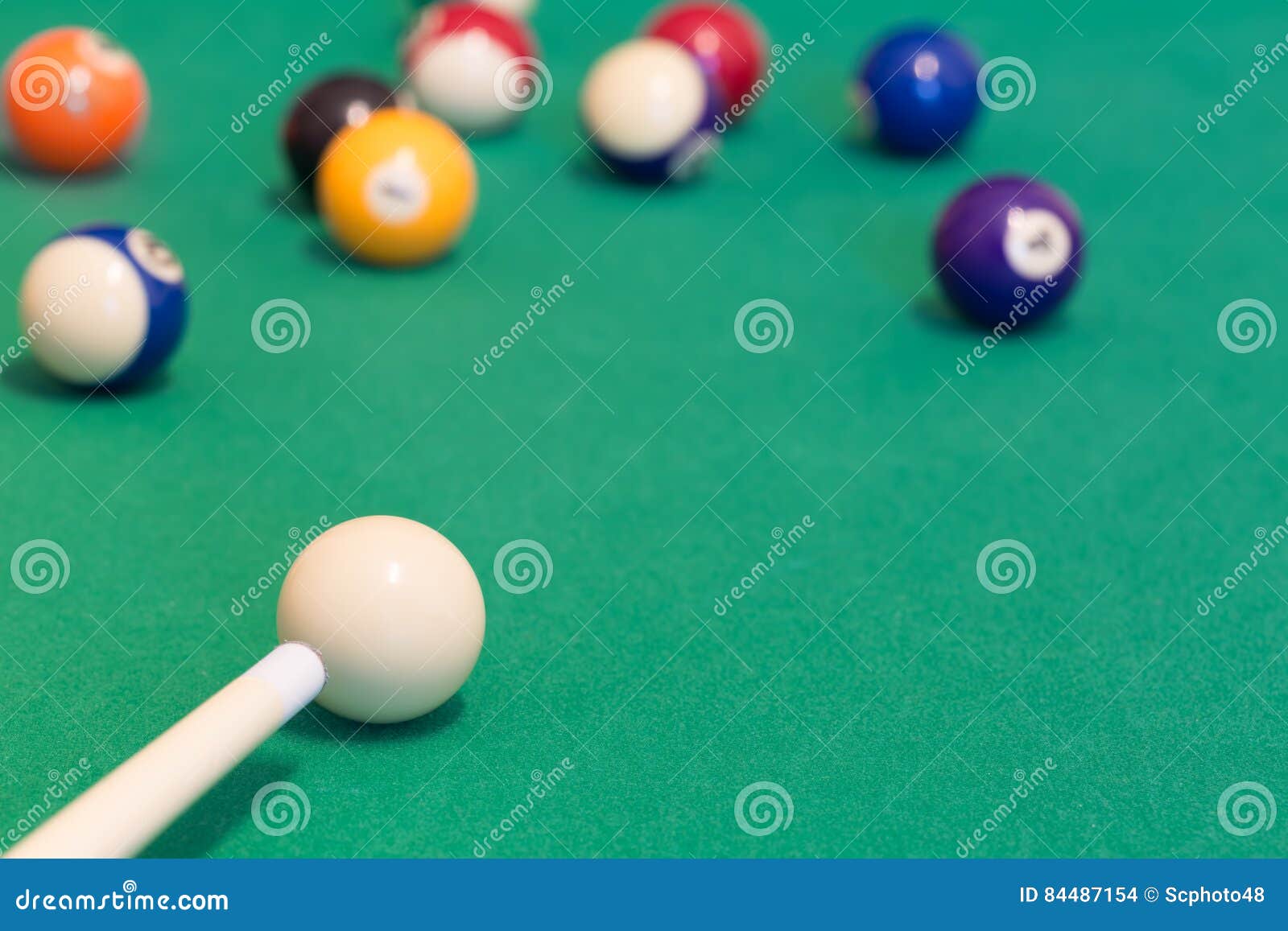 Pool balls with cue stock photo. Image of competition - 84487154