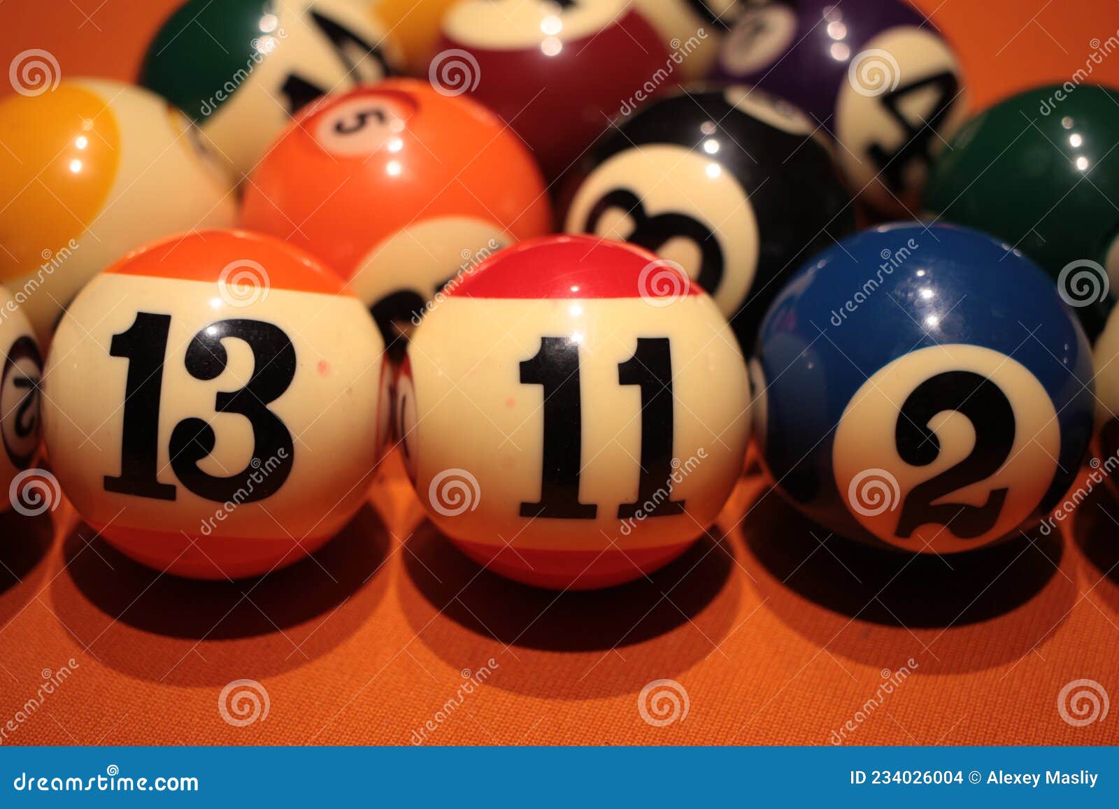 Pool Balls in Pyramid of Billiard Balls Extreme Close-up Stock Photo ...