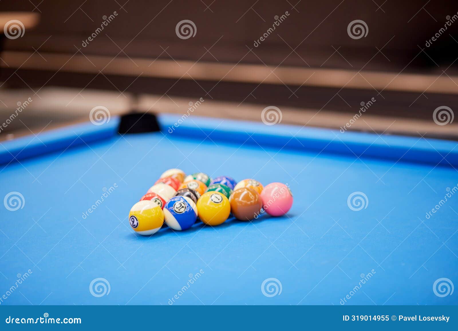 Pool Balls Set Arranged As Triangle on Blue Stock Image - Image of ...