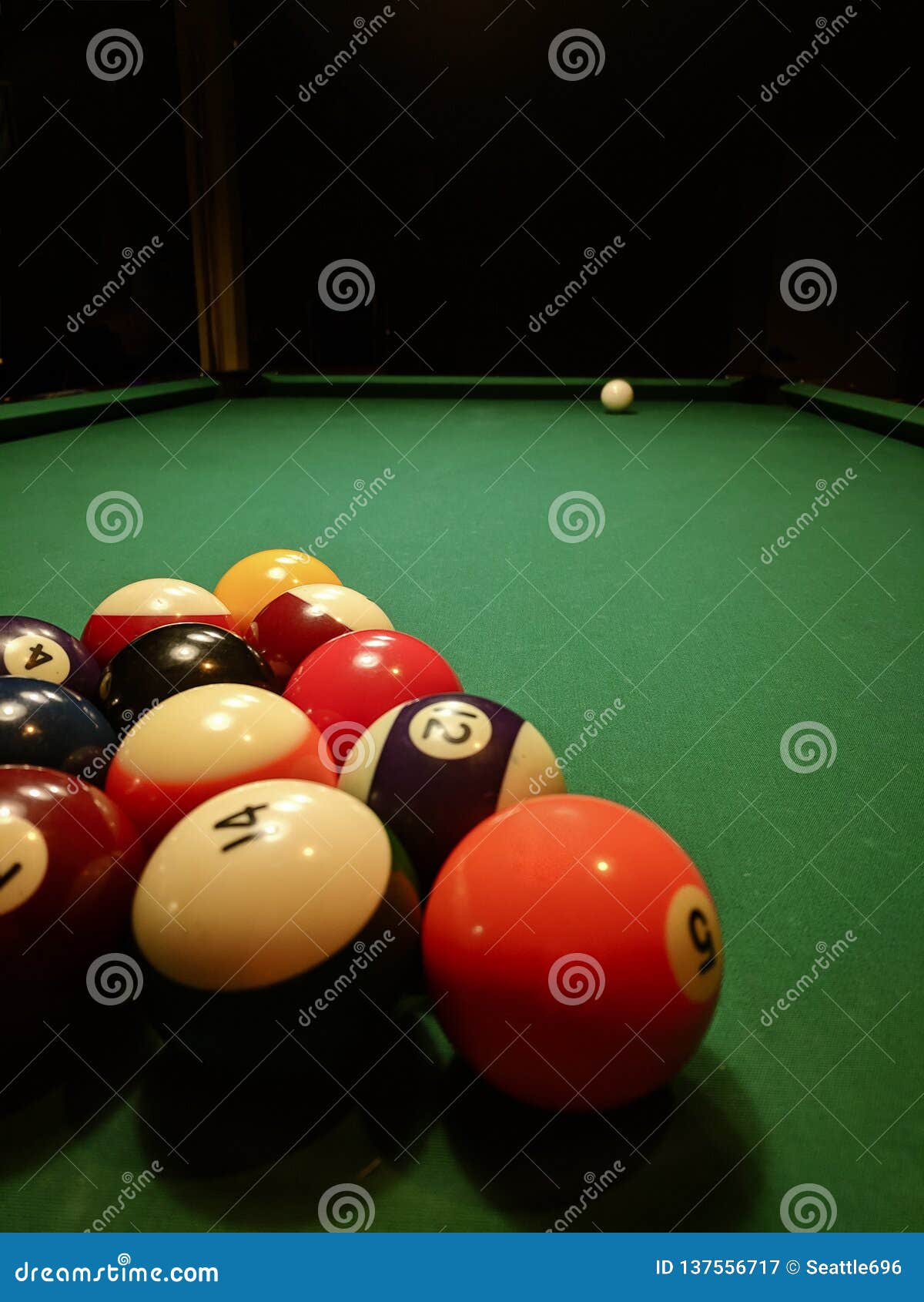 Pool balls on a pool table stock image. Image of racked - 137556717