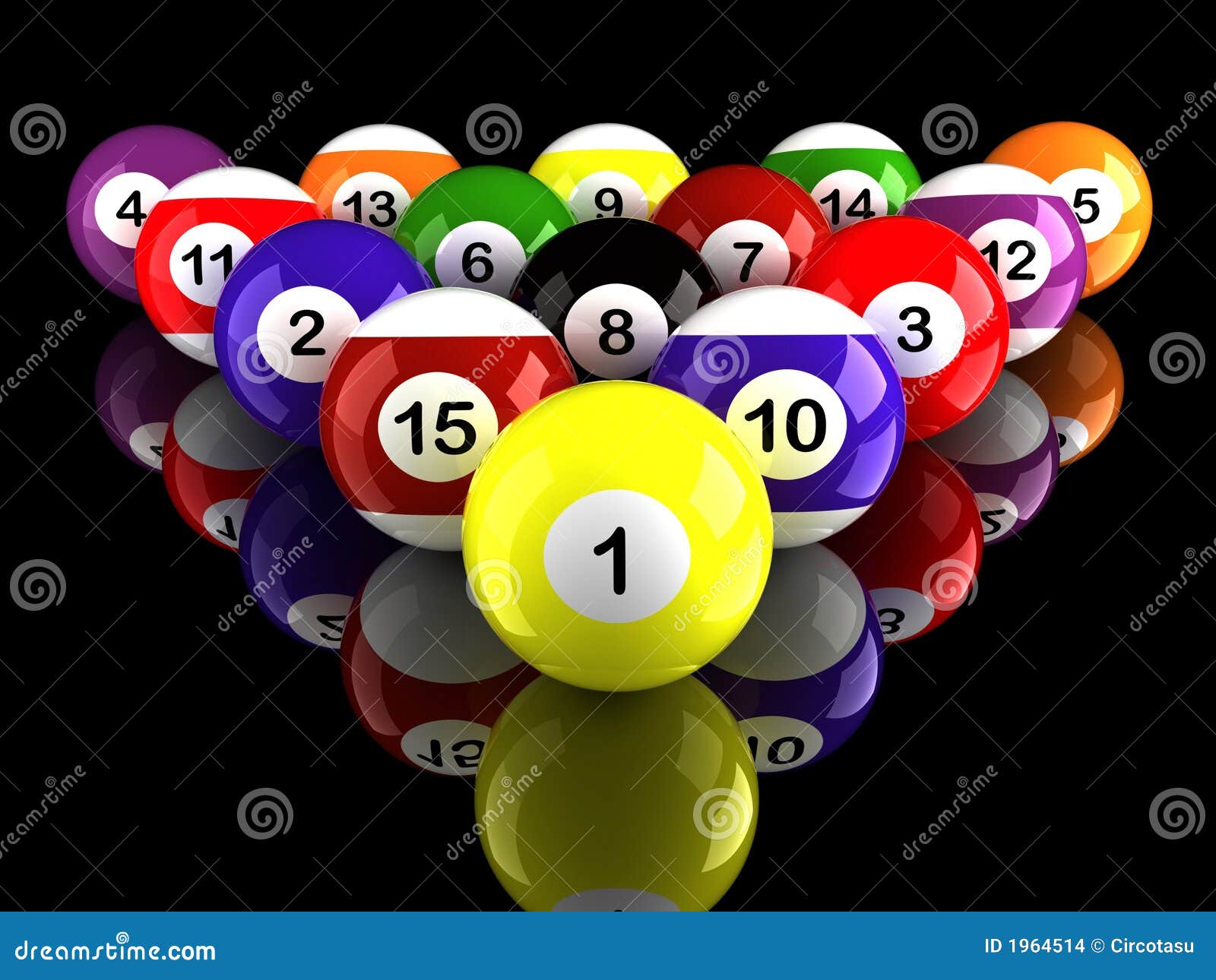Pool Balls Triangle with Ground Reflection Stock Illustration ...