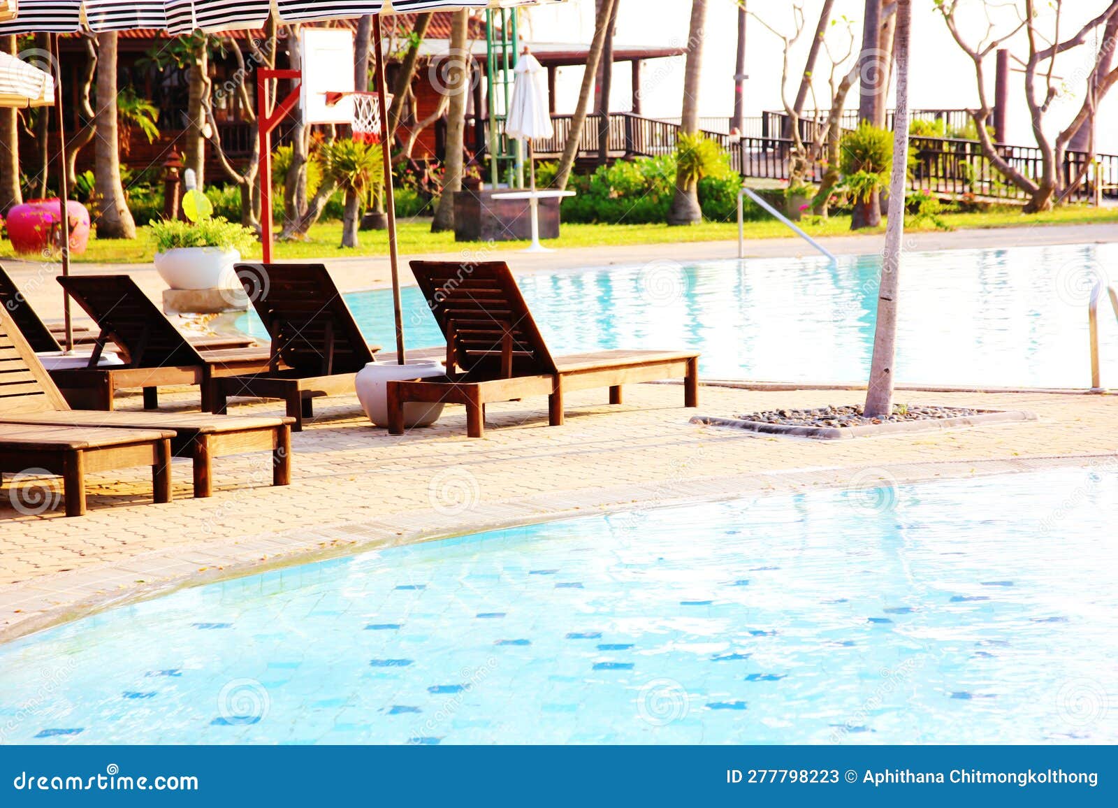 Pool Bench beside Swimming Pool Facility for Tourist Check in Resort ...