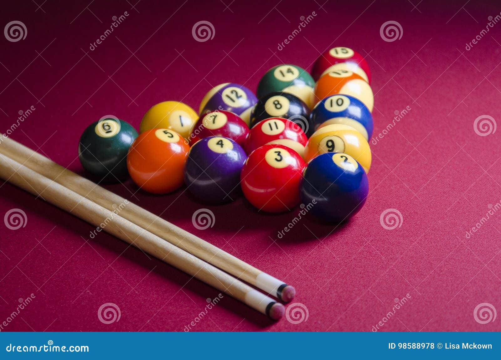 Pool Billiard Balls on Red Felt Table Stock Photo - Image of dramatic ...