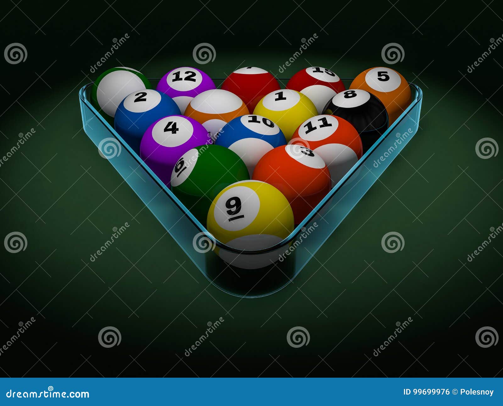 Pool Billiard Balls in Starting Position. 3D Stock Illustration ...