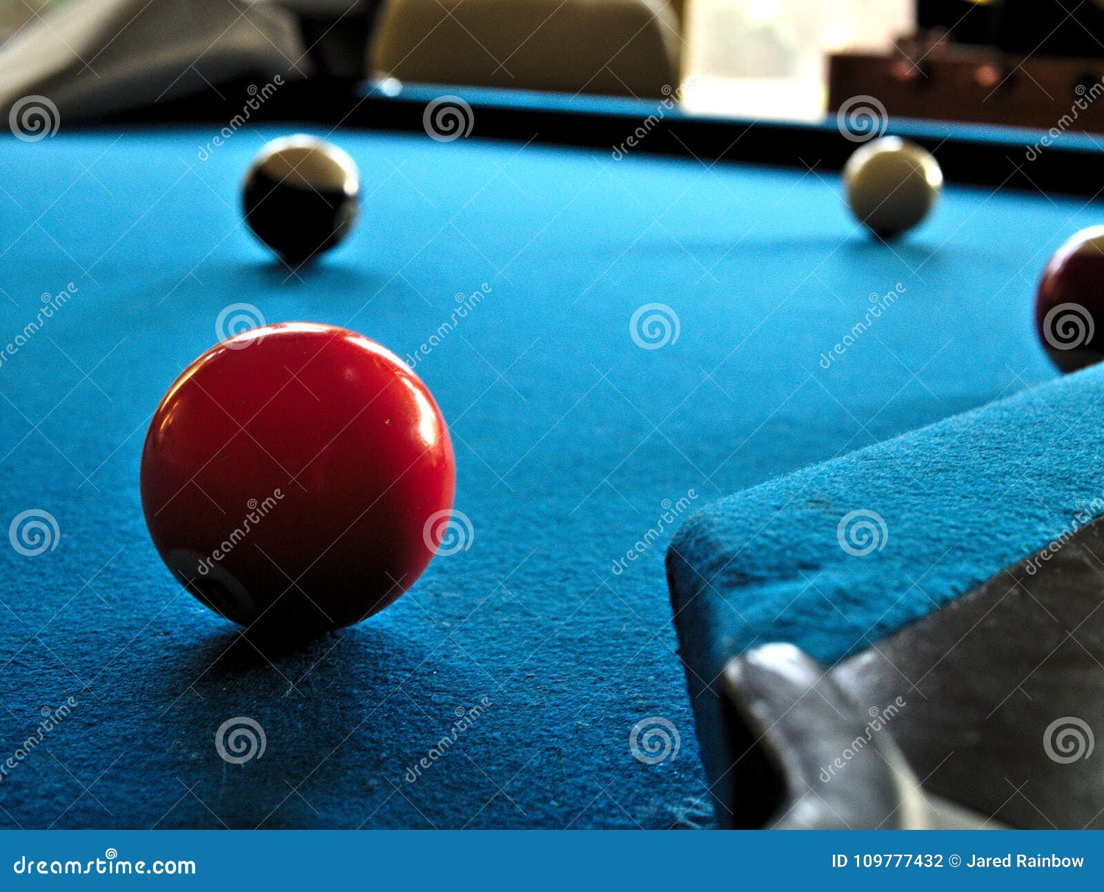 Pool or Billiards Table with Cue Ball and Blue Felt. Stock Photo ...