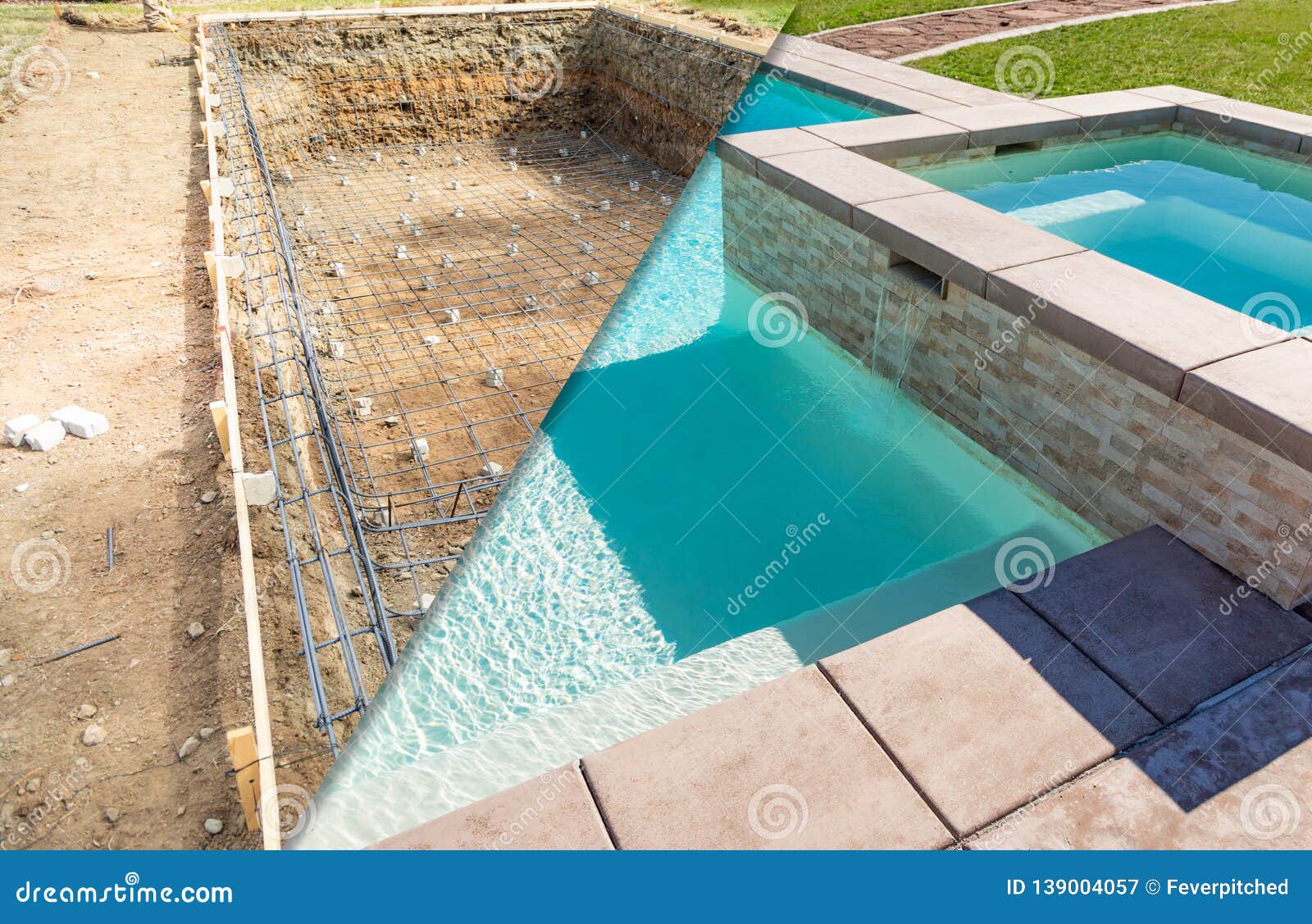 Pool Construction Worker Shooting Concrete, Shotcrete Or Gunite Through ...