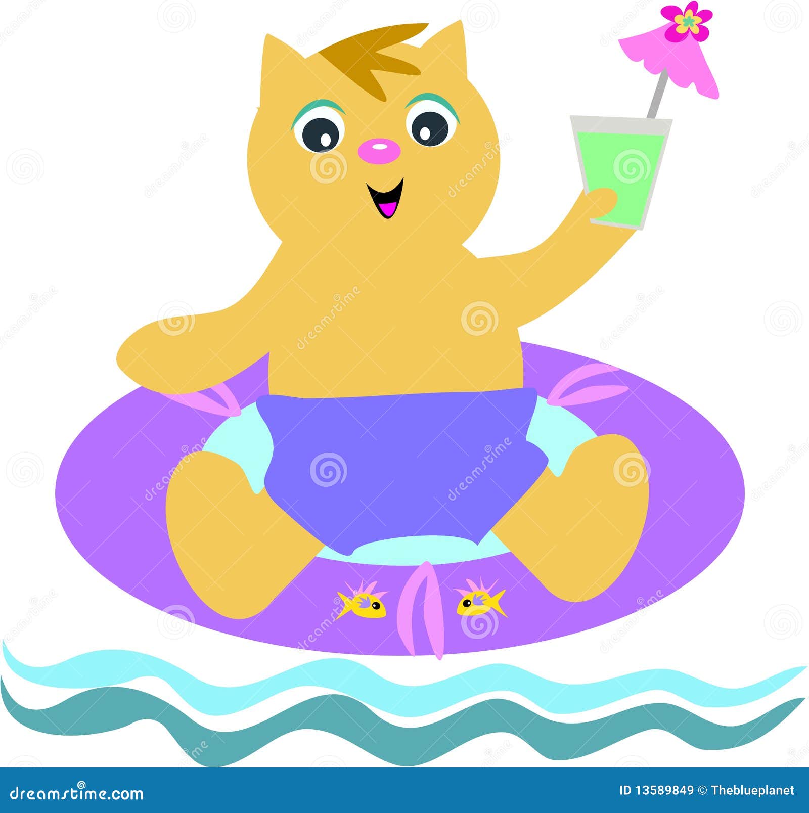 Pool Cat stock vector. Illustration of umbrella, water - 13589849