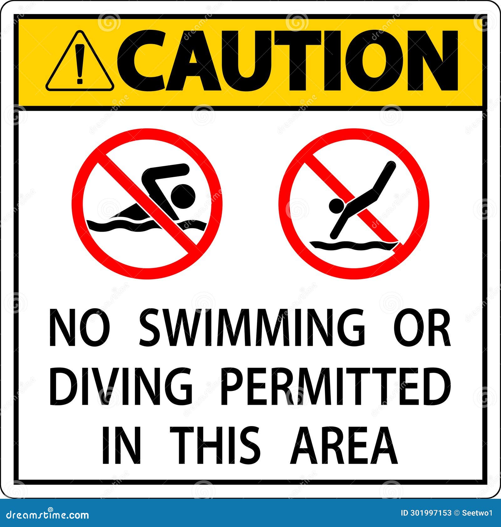 Pool Caution Sign No Swimming or Diving Permitted in this Area Stock ...