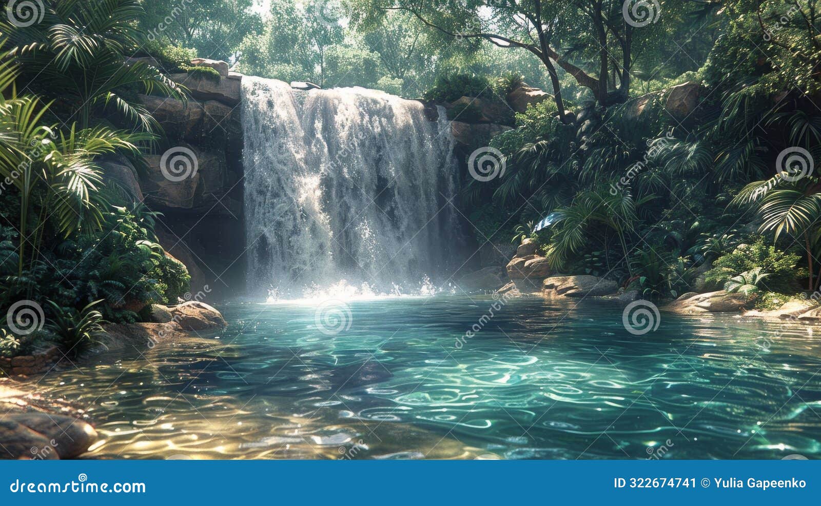 Pool with Central Waterfall Stock Image - Image of destination, garden ...
