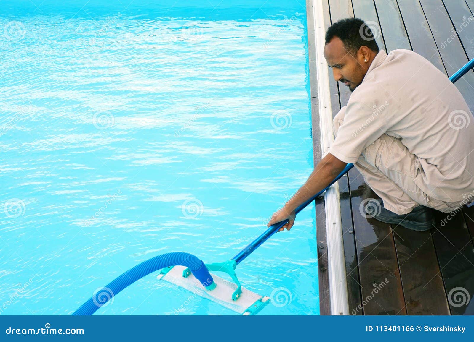 Hotel Staff Worker Cleaning the Pool Stock Photo - Image of clear, pipe ...