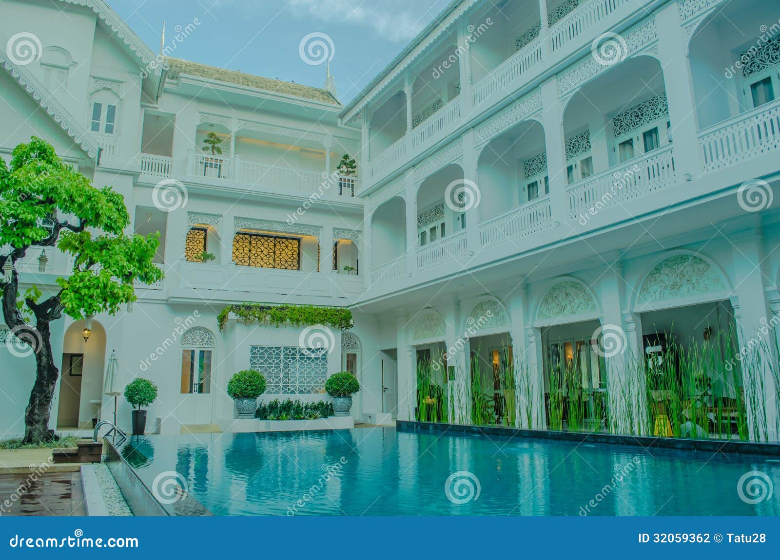 Pool in the Colonial Style. Stock Photo - Image of pool, home: 32059362