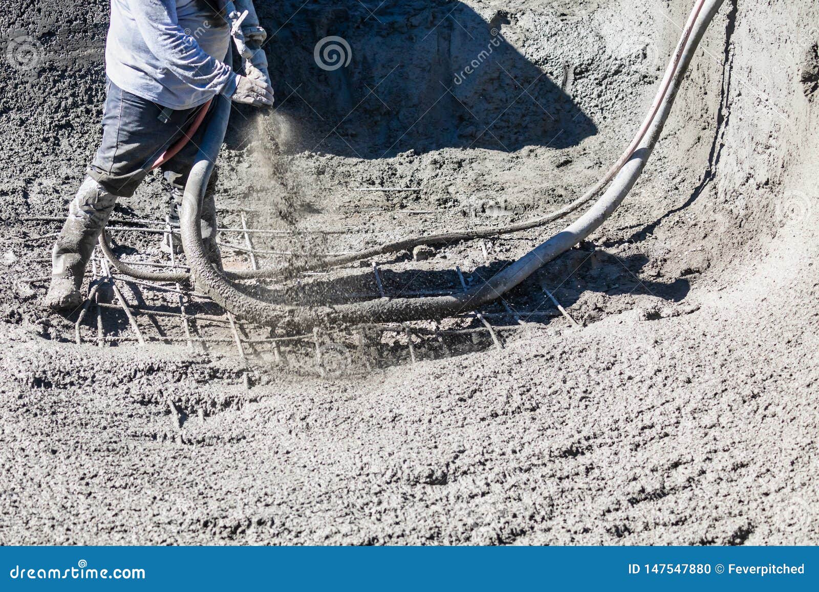 Pool Construction Worker Shooting Concrete, Shotcrete or Gunite through ...