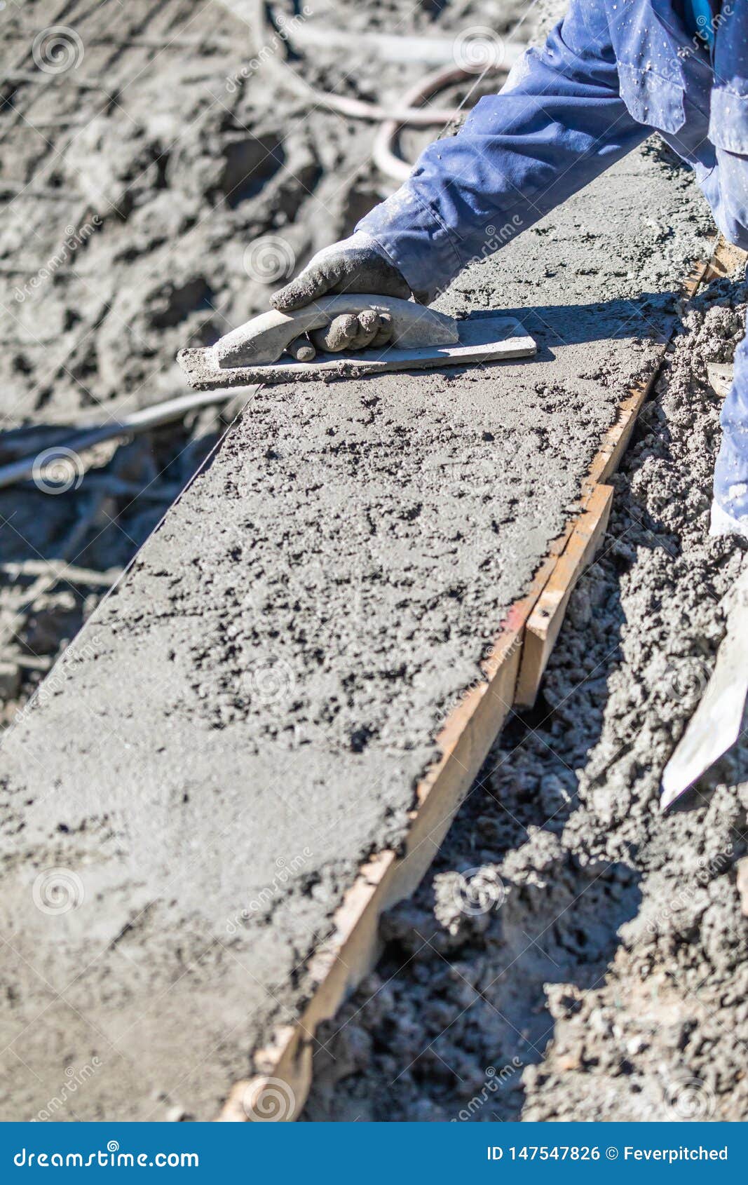 Pool Construction Worker Working with Wood Float on Wet Concrete Stock ...