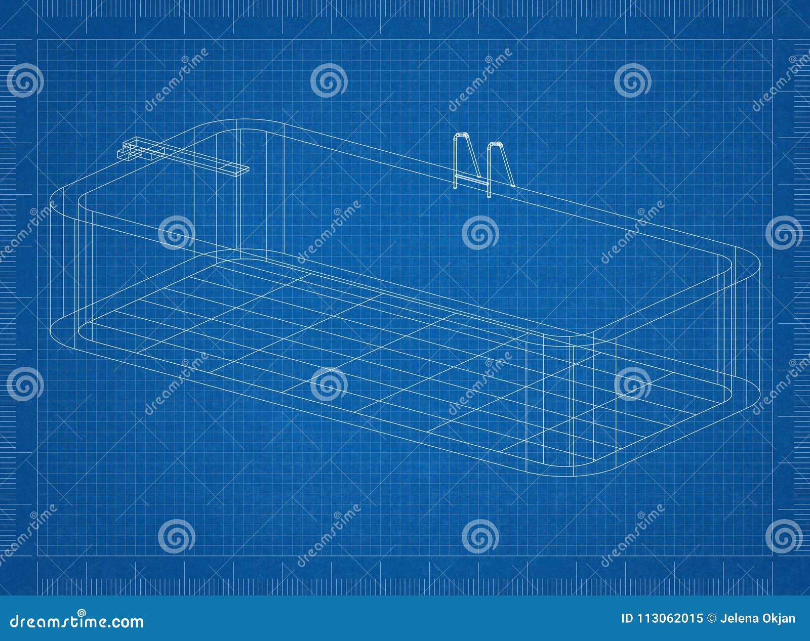 Pool 3D blueprint stock illustration. Illustration of outline - 113062015
