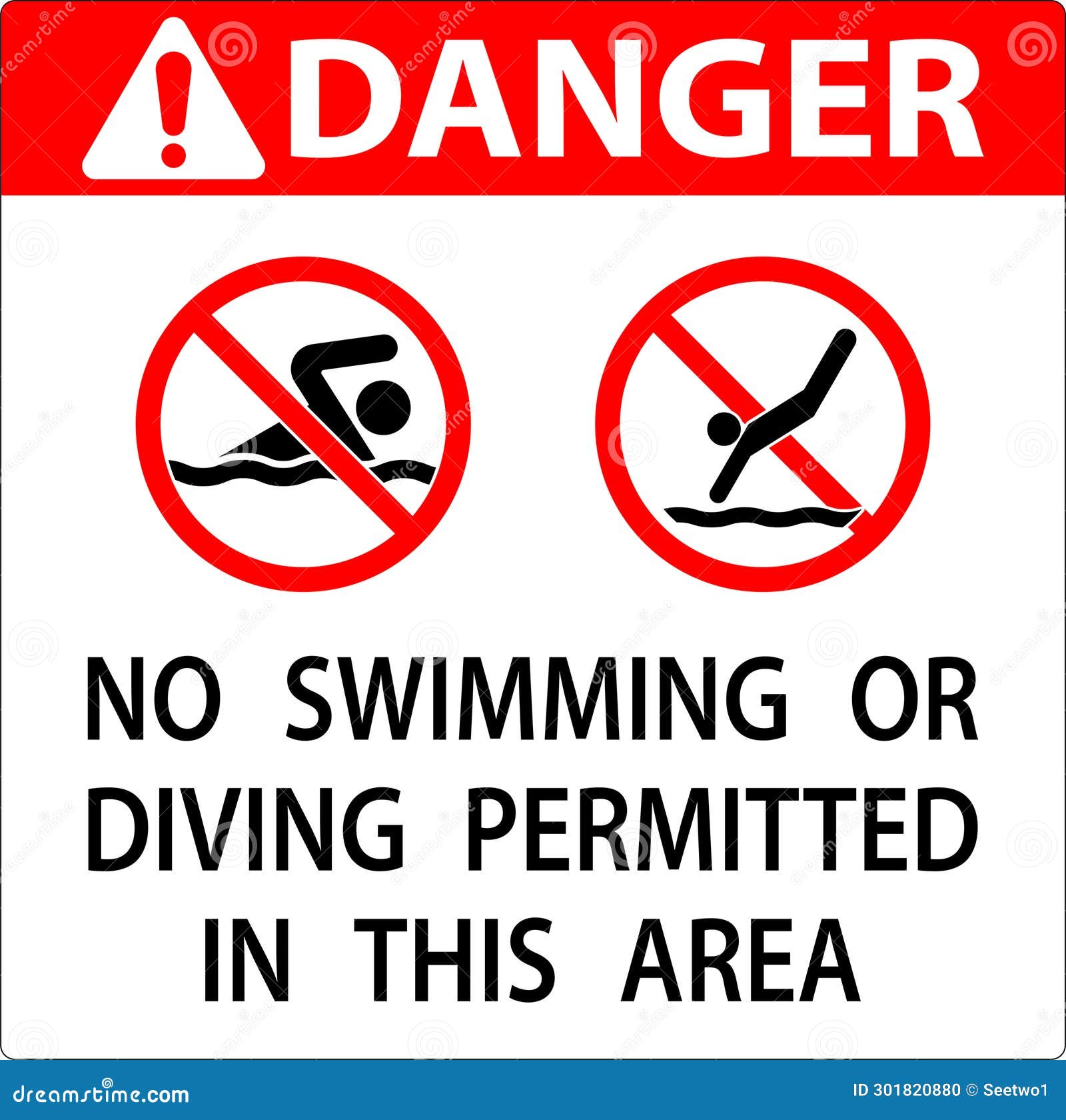Pool Danger Sign No Swimming or Diving Permitted in this Area Stock ...