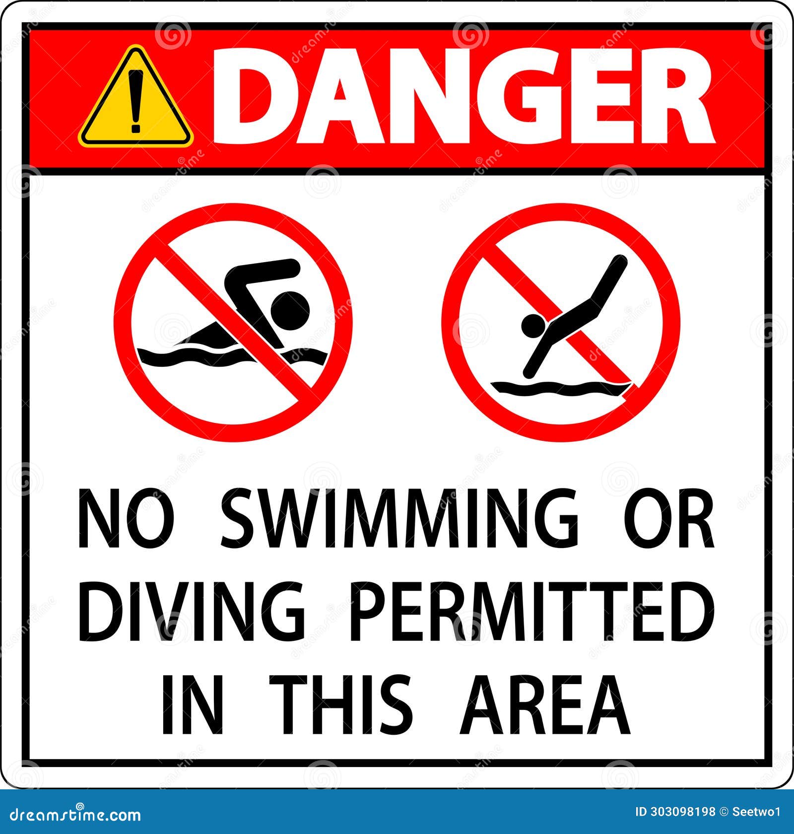 Pool Danger Sign No Swimming or Diving Permitted in this Area Stock ...