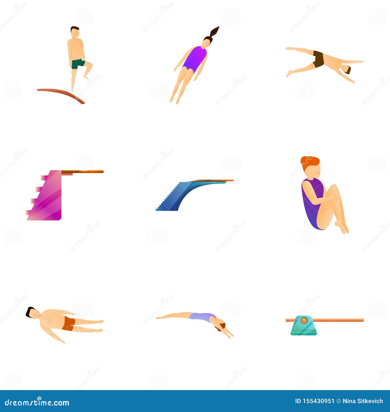 Pool Diving Board Icon Set, Cartoon Style Stock Vector - Illustration ...