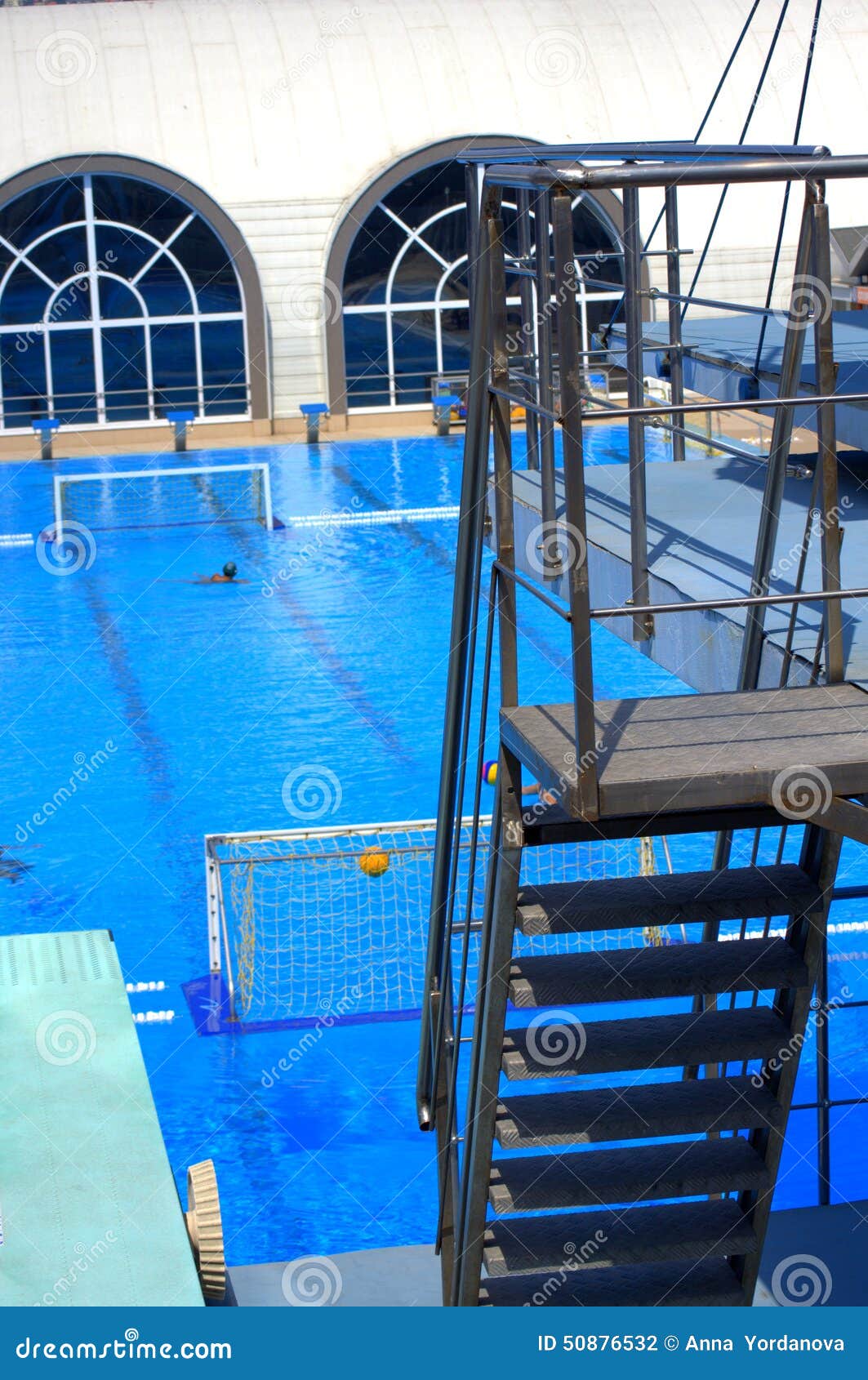 Pool diving tower stairs stock photo. Image of metal - 50876532