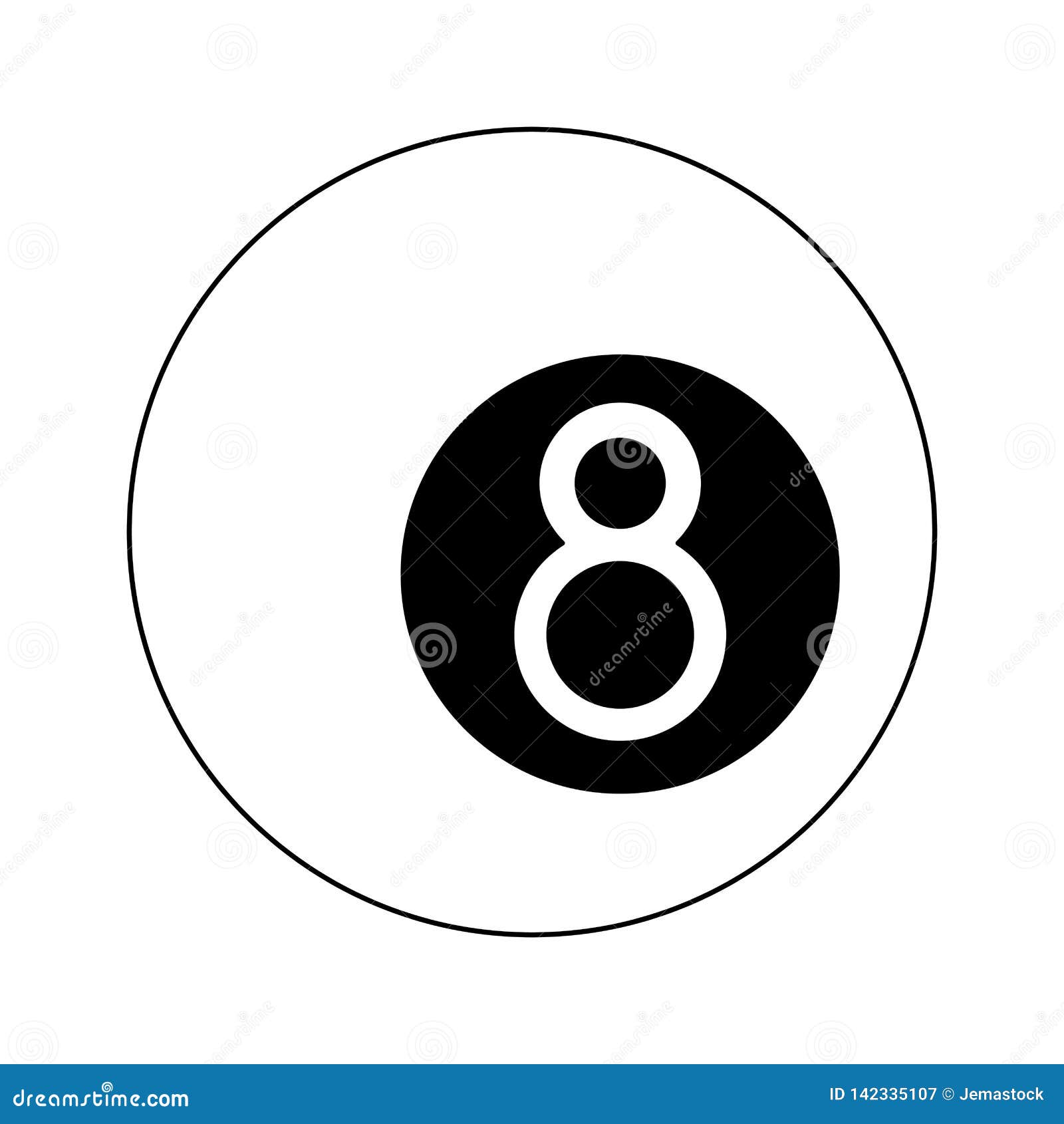 Pool Eight Ball Hand Drawn Outline Doodle Icon. Cartoon Vector ...