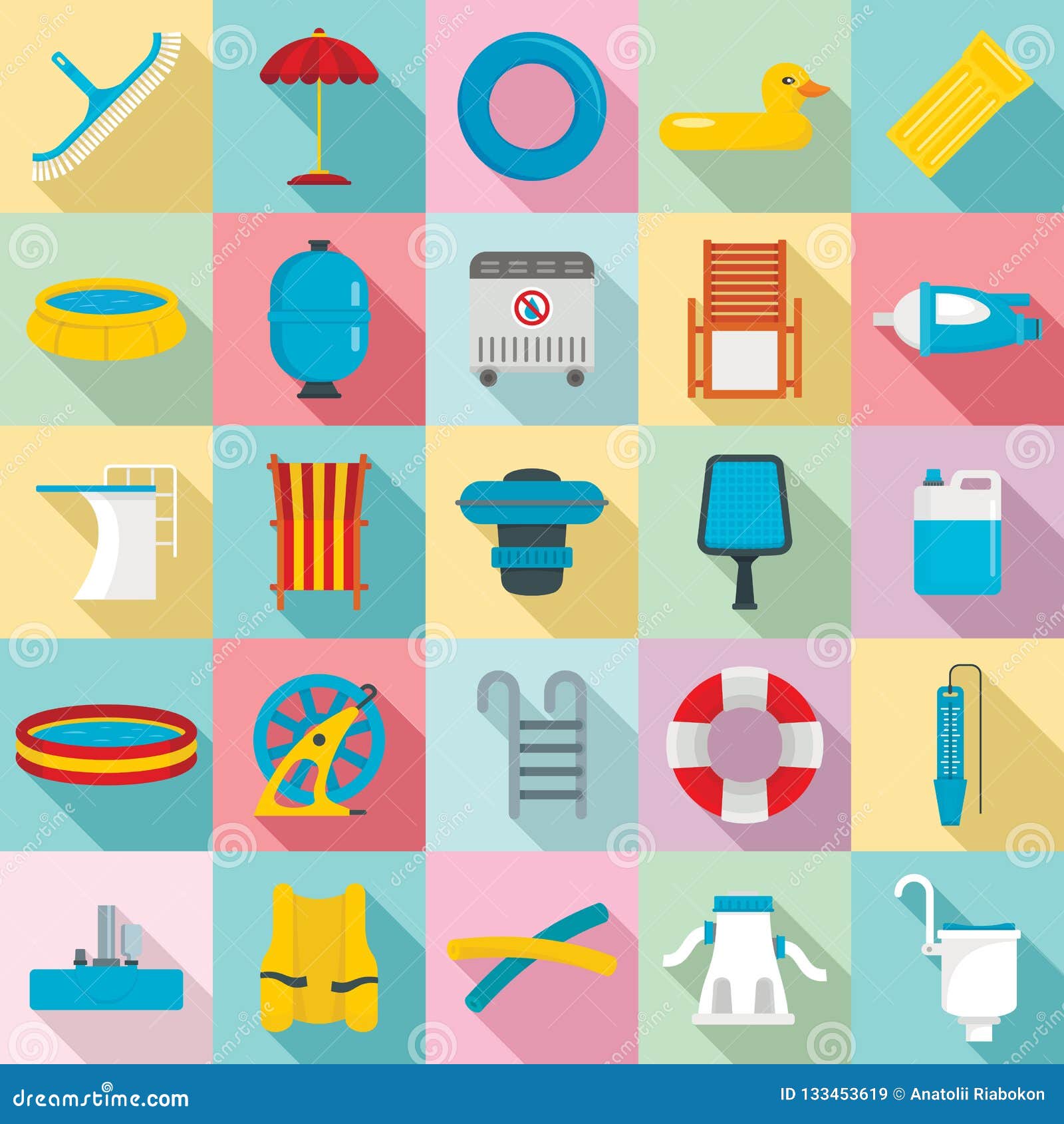 Pool Equipment Simple White Line Icons Vector Set | CartoonDealer.com ...