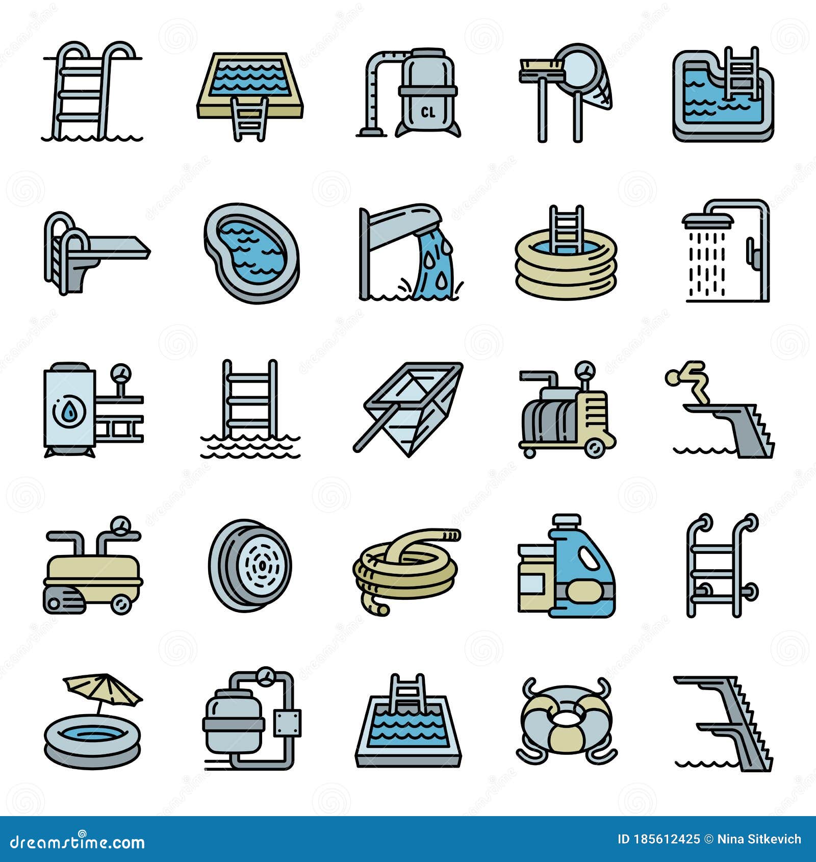 Pool Equipment Simple White Line Icons Vector Set | CartoonDealer.com ...