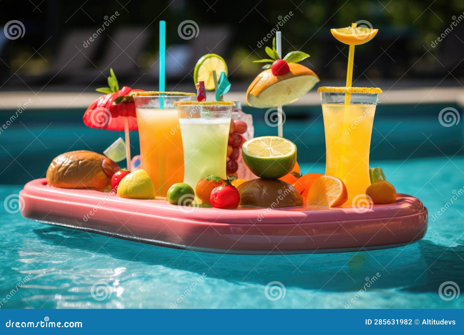 Pool Float with Tray Holding Classic Cocktails Stock Photo - Image of ...