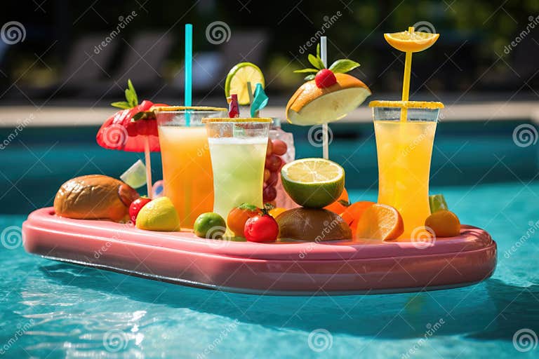 Pool Float with Tray Holding Classic Cocktails Stock Photo - Image of ...