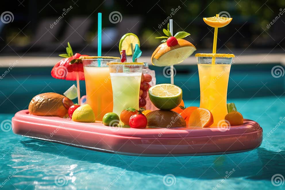 Pool Float with Tray Holding Classic Cocktails Stock Photo - Image of ...