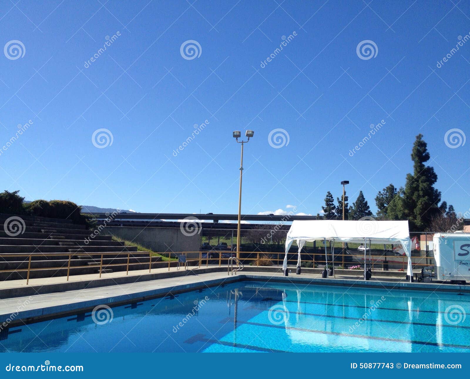 Pool with freeway overpass stock image. Image of diving - 50877743
