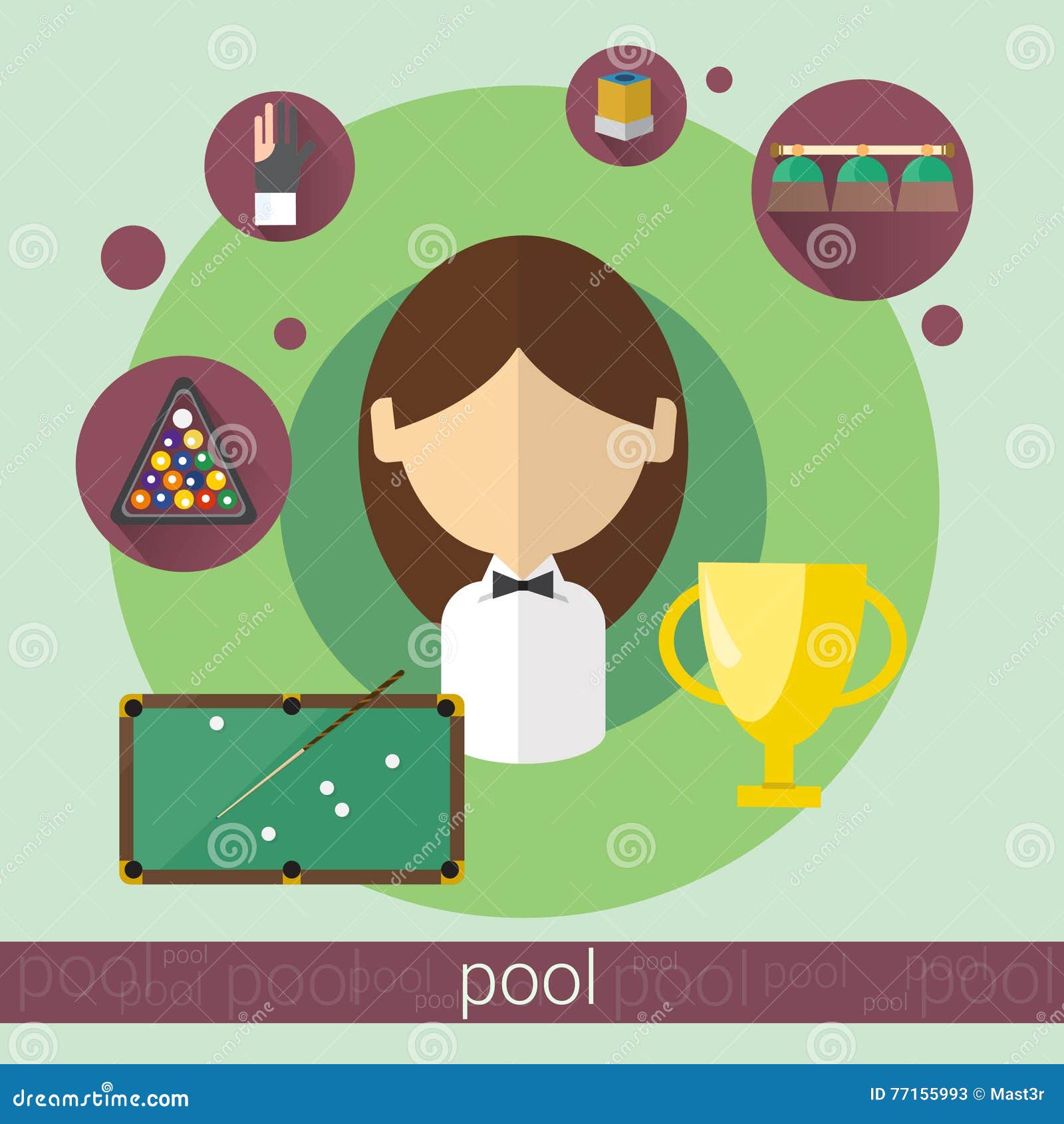 Pool Game Player Young Girl Billiards Icon Stock Vector - Illustration ...