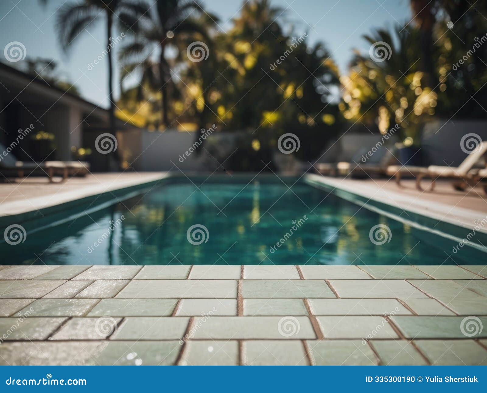 A Pool with a Green Water and a White Tile Floor. Stock Photo - Image ...