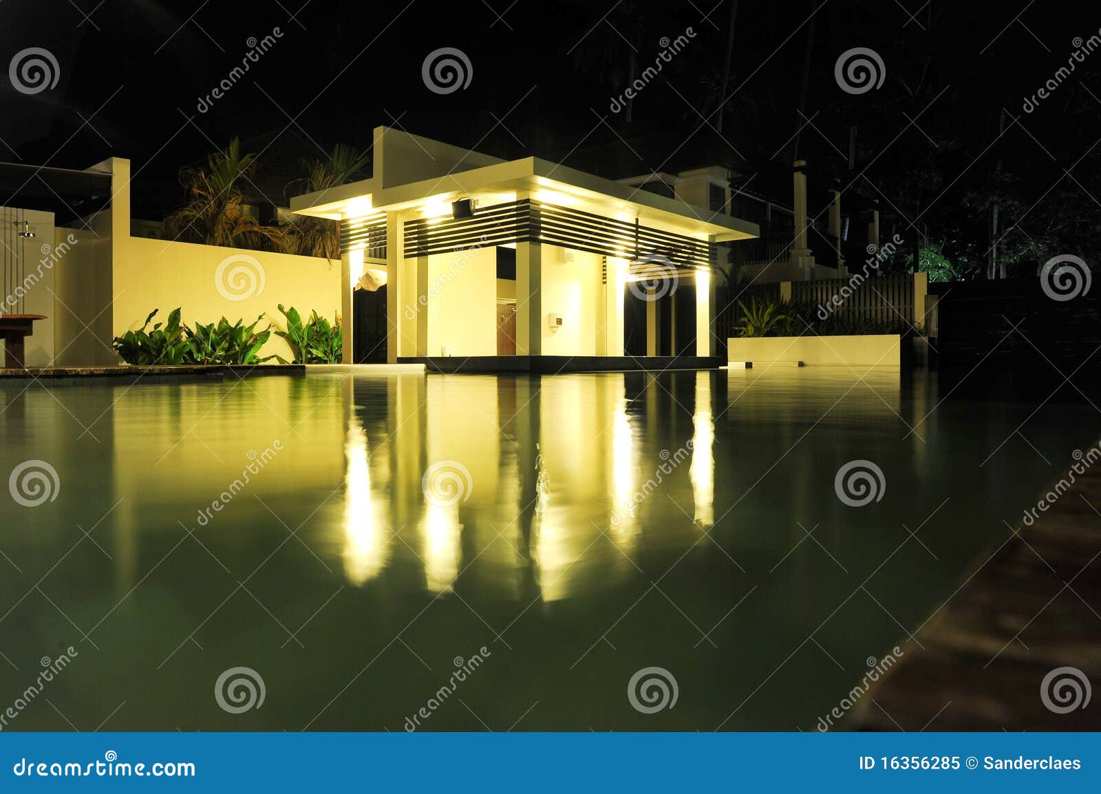 Pool house stock image. Image of swimming, night, house - 16356285