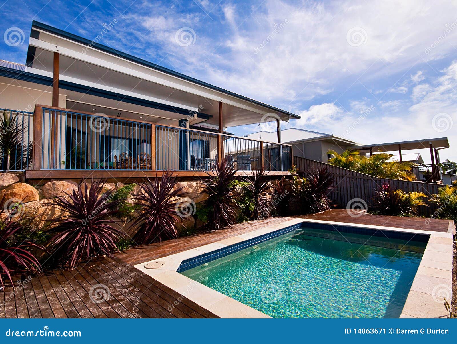 Pool and House with Deck stock image. Image of swimming - 14863671