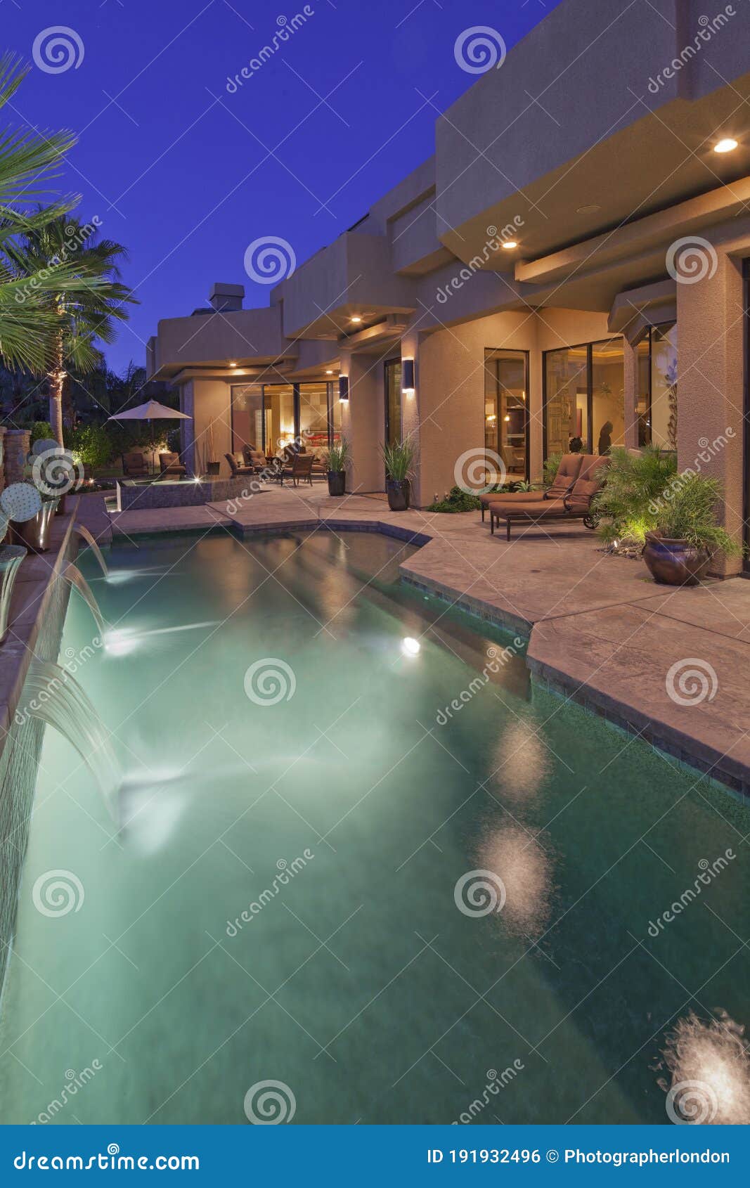 Pool with House Exterior at Dusk Stock Photo - Image of residential ...