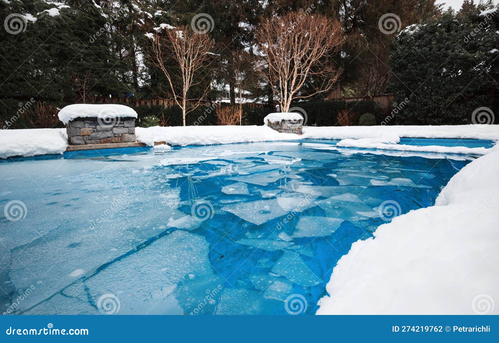 Pool with Ice and Slush after Snow Storm. Stock Photo - Image of ...