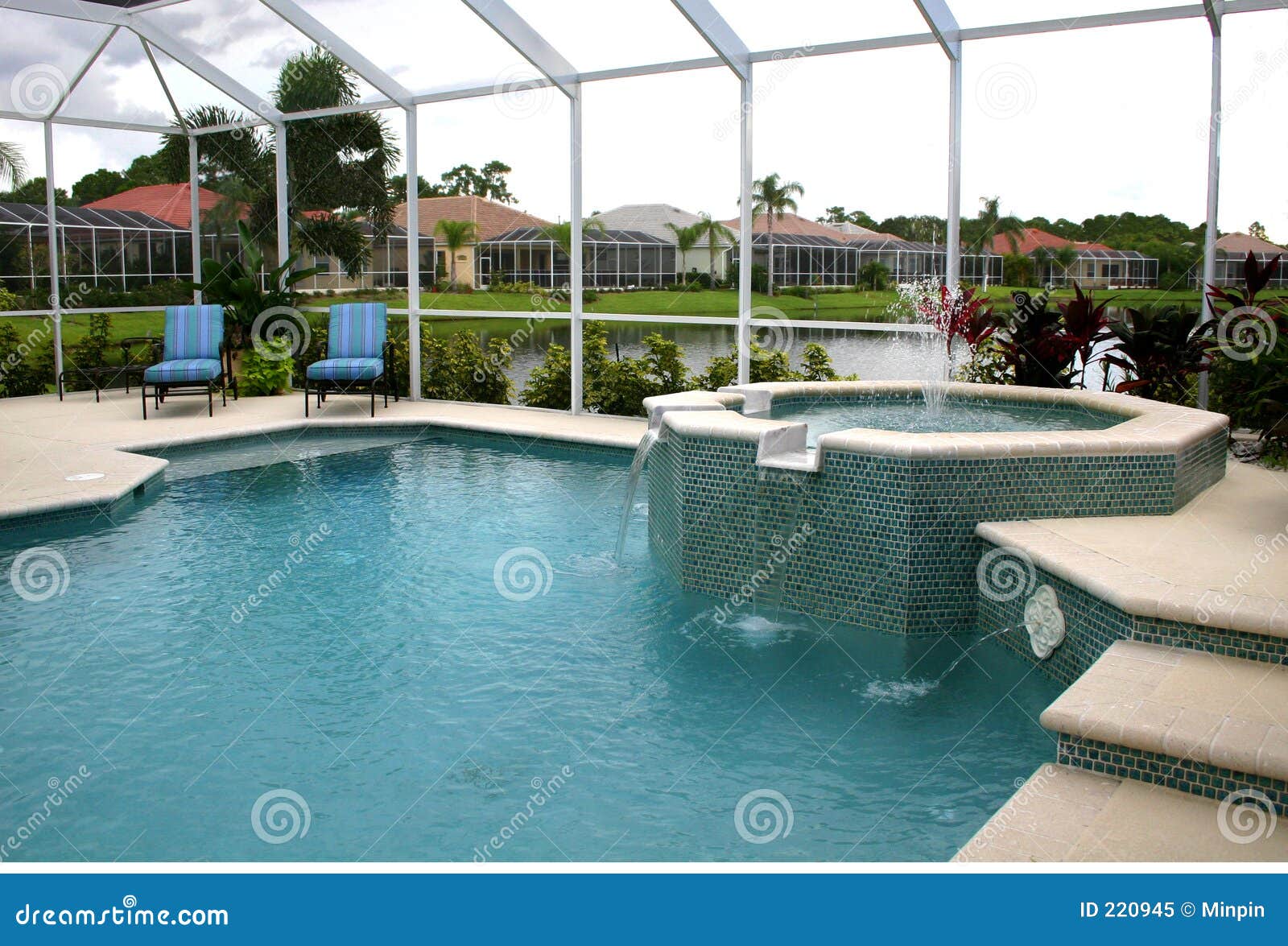 Pool inside cage stock image. Image of tropical, water - 220945