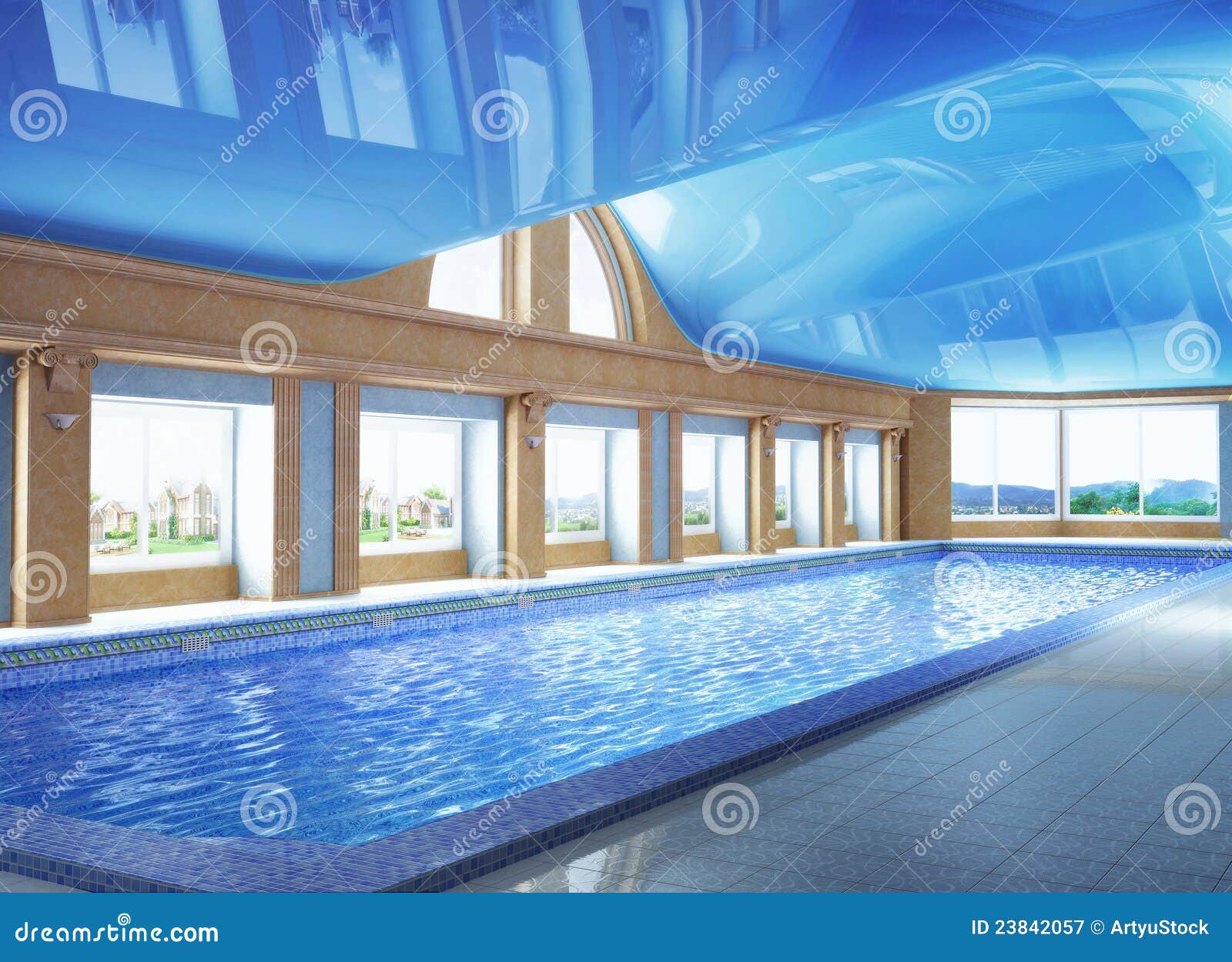 Pool inside the house stock image. Image of water, windows - 23842057