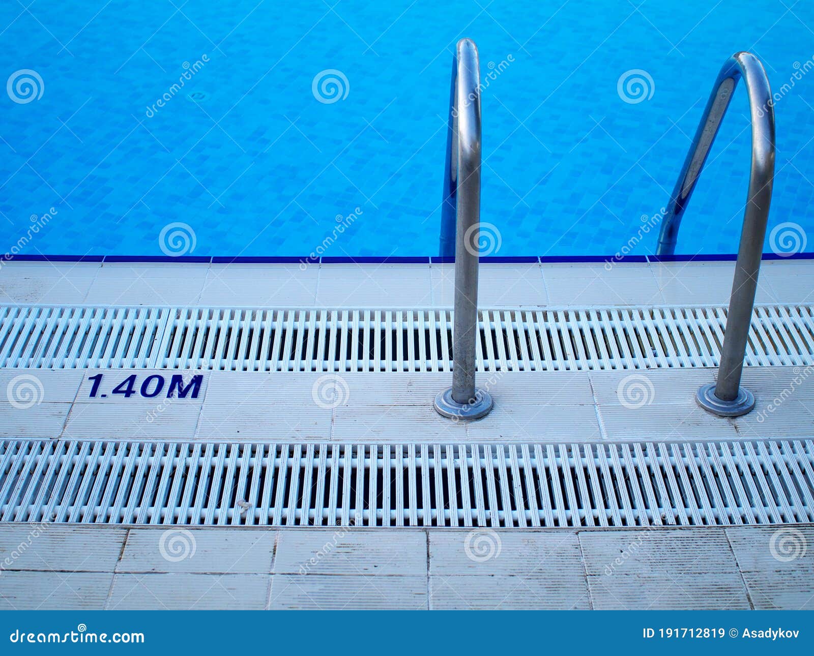 In-pool Ladder of Swimming Pool and Depth Marker Stock Image - Image of ...