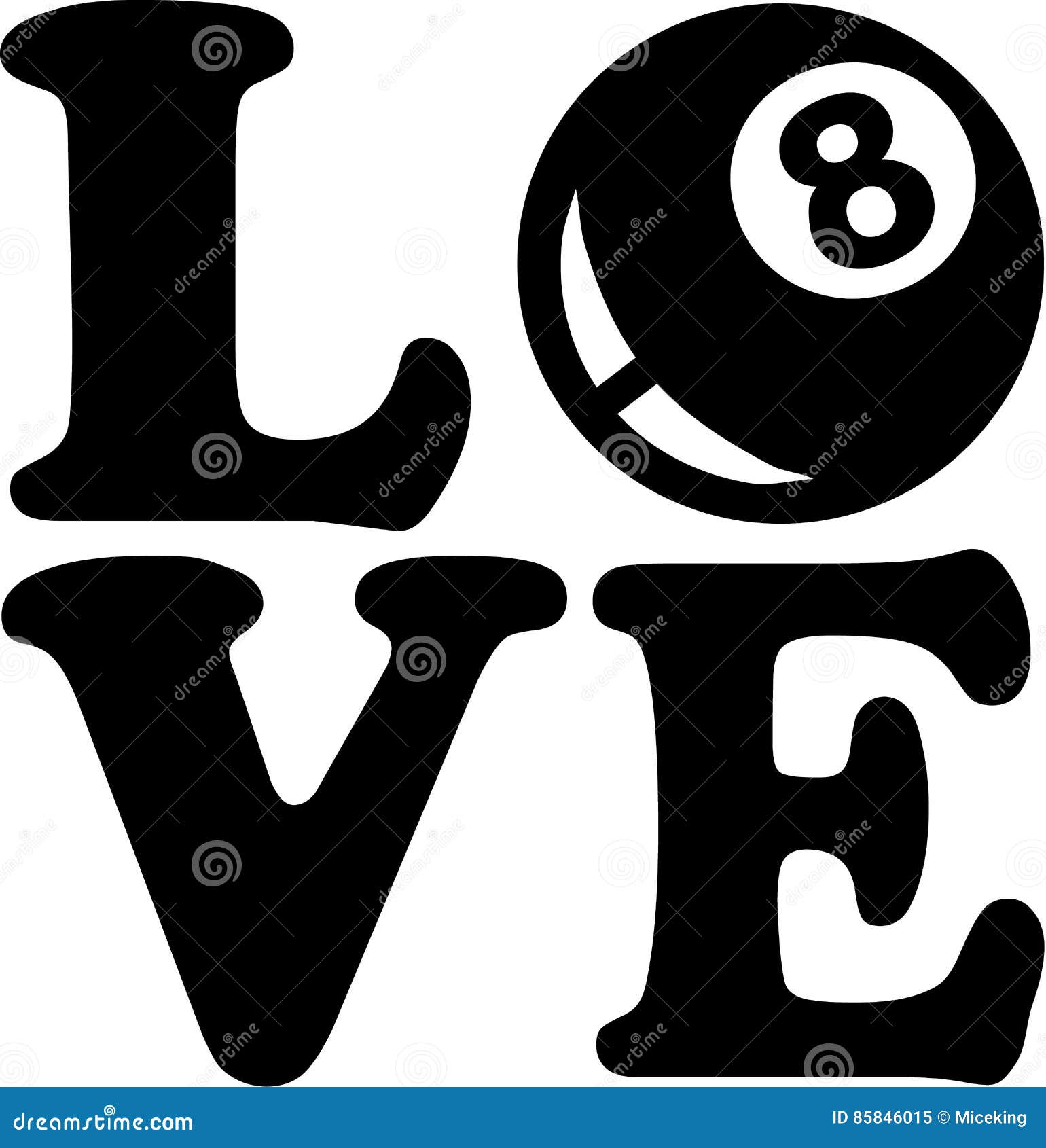 Pool Love Eight Ball stock vector. Illustration of vector - 85846015