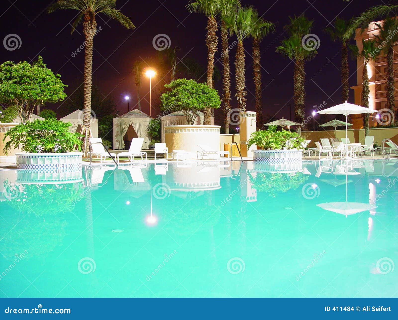 Pool by Night stock photo. Image of vacation, pool, sunbed - 411484