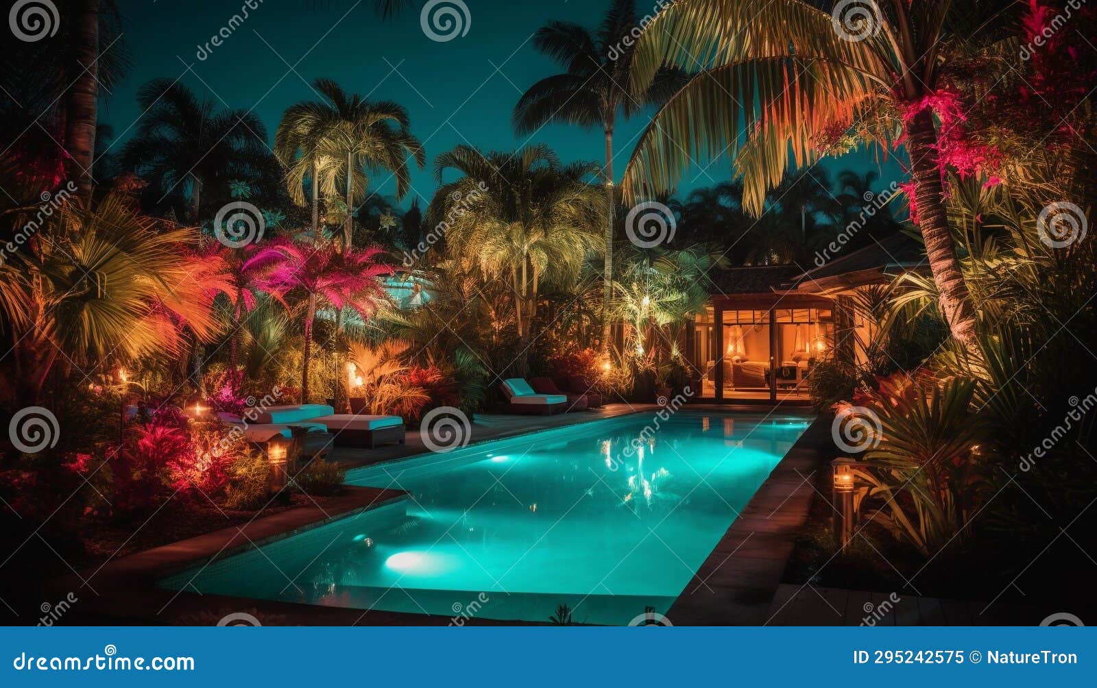 Pool in Night Pool at Night Generative AI Stock Illustration ...