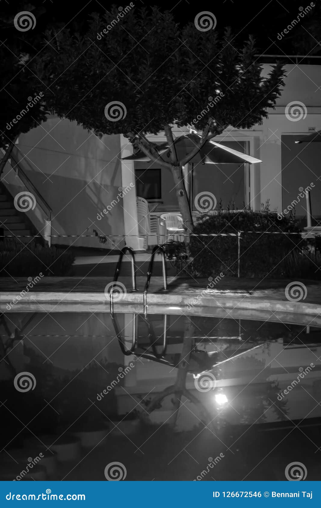 A pool on the night stock photo. Image of building, reflection - 126672546