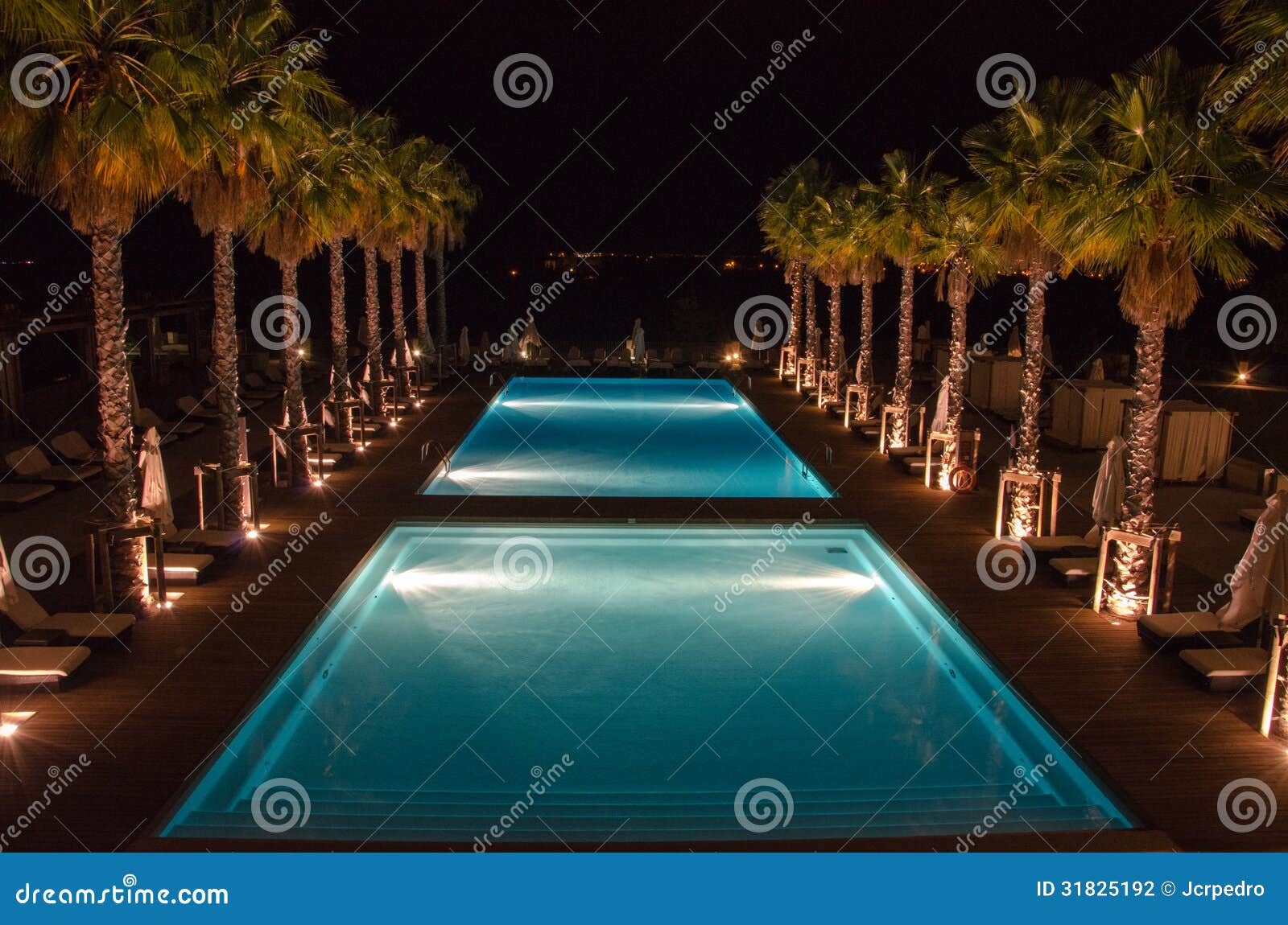 Pool by Night stock photo. Image of night, pool, tropical - 31825192