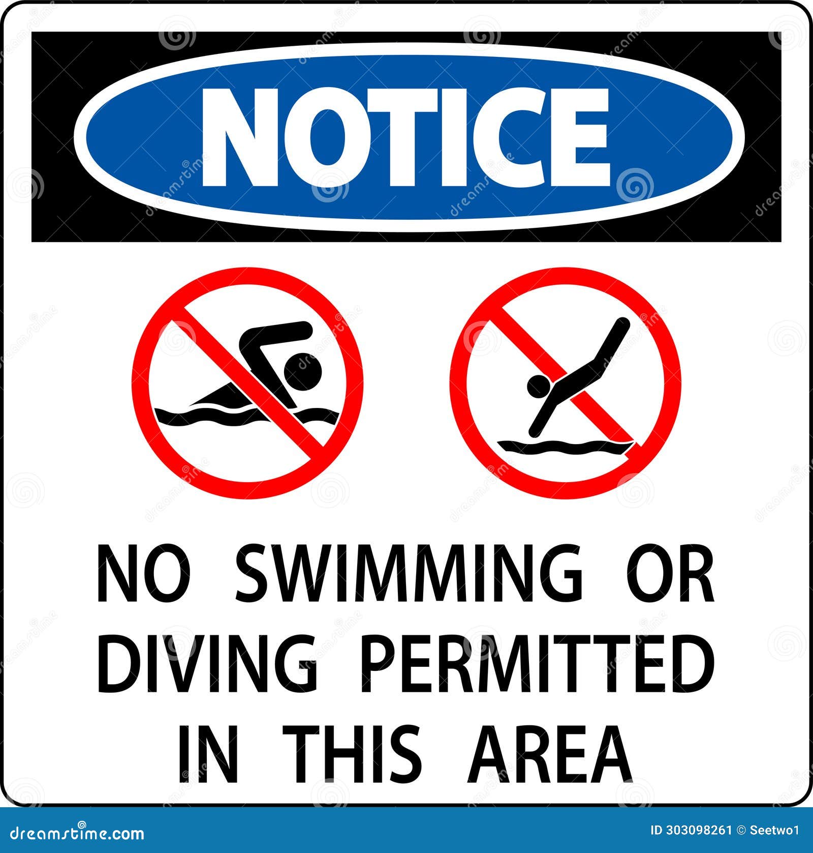 Pool Notice Sign No Swimming or Diving Permitted in this Area Stock ...