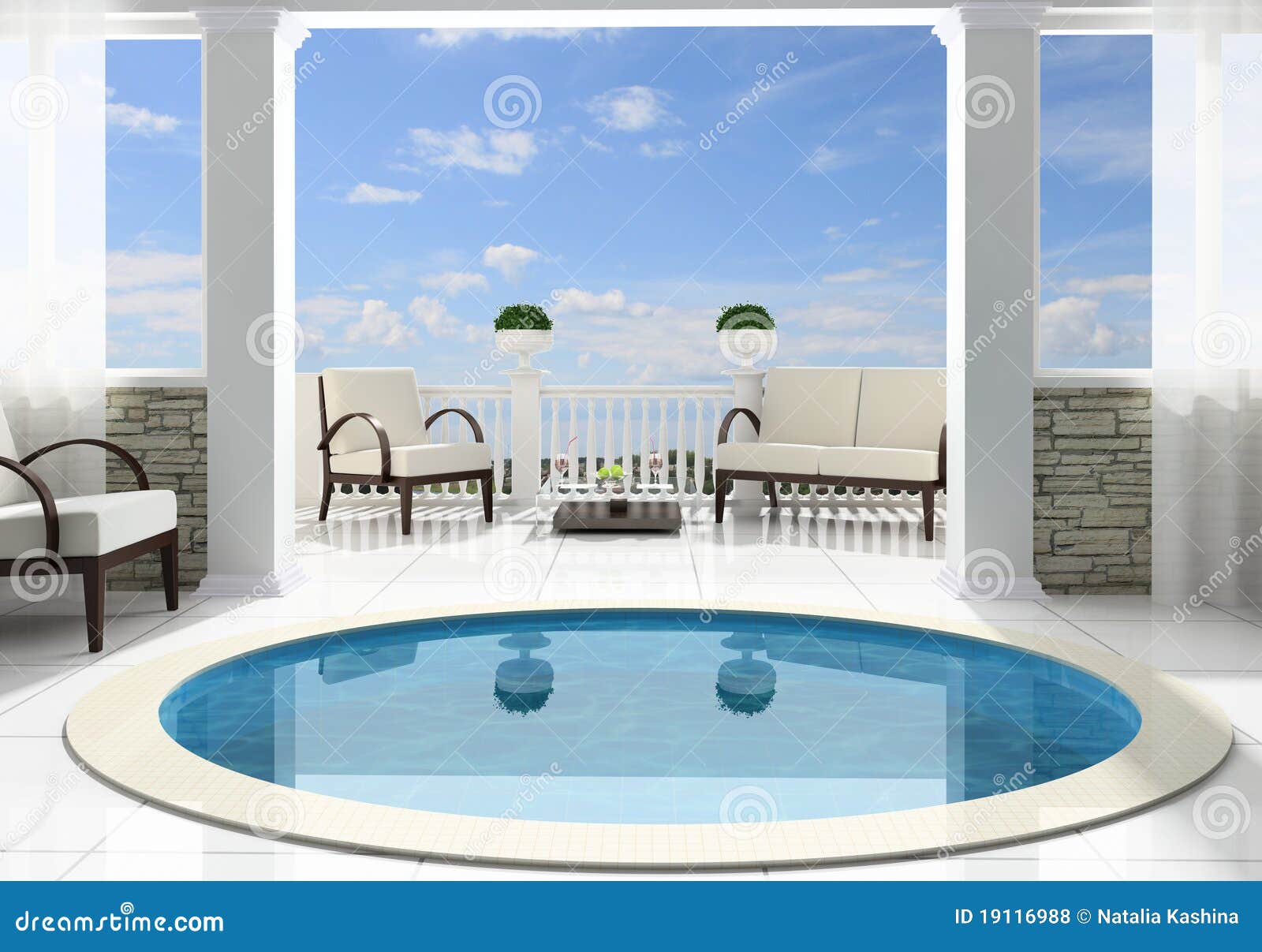 Pool before an Open Terrace Stock Illustration - Illustration of column ...