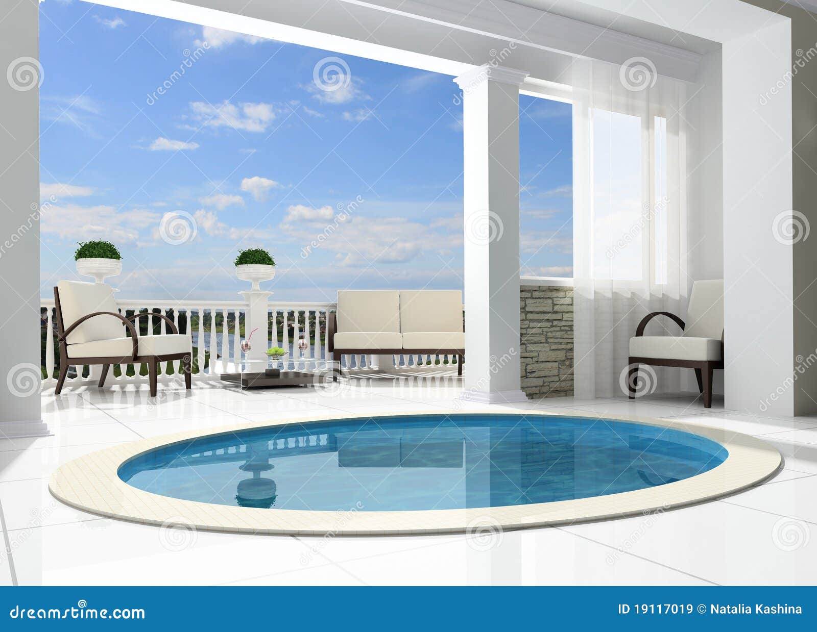 Pool before an Open Terrace Stock Illustration - Illustration of floor ...