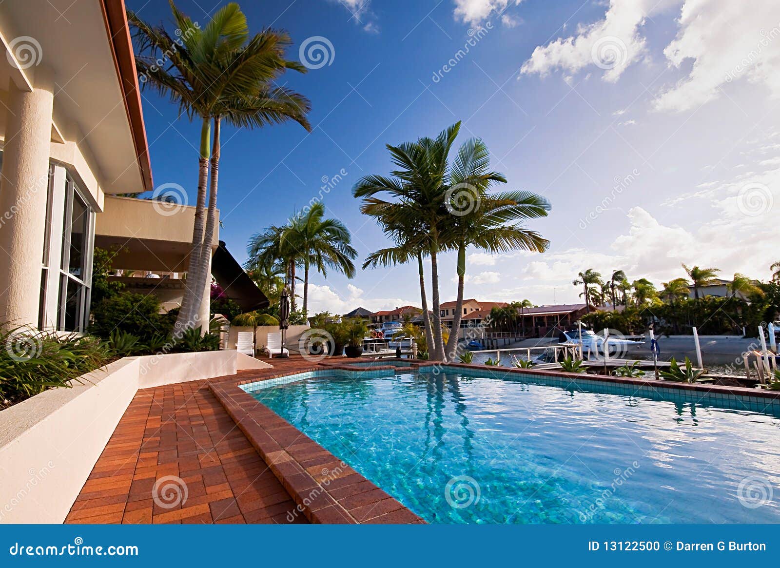 Pool Overlooking Canal stock photo. Image of house, boats - 13122500